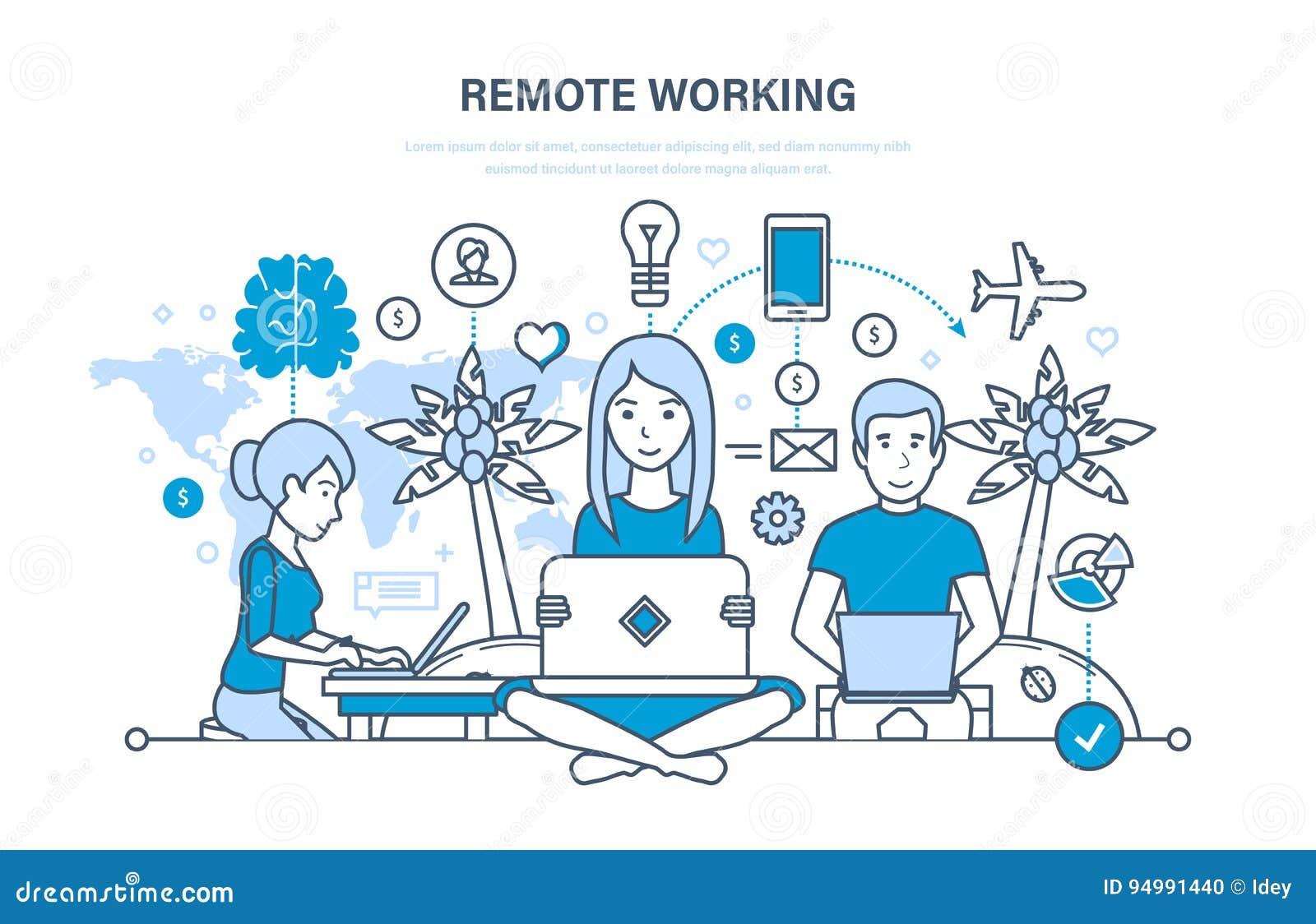 Remote Working Teams Meeting Online Via Desktop Application 3d Stock ...