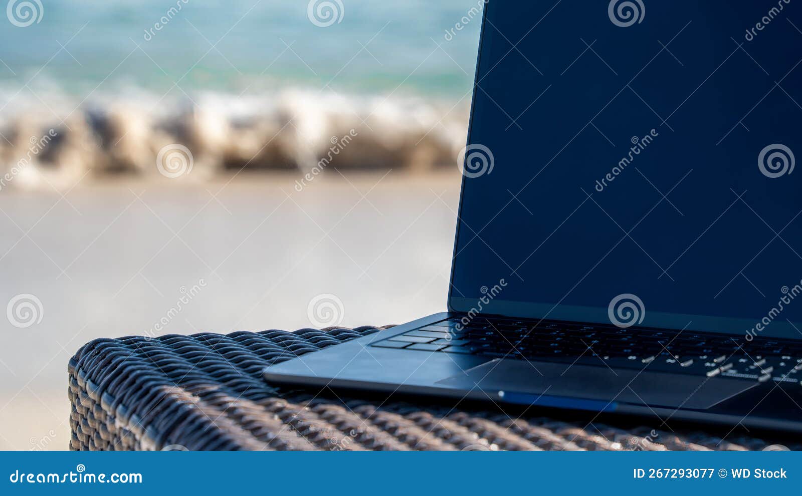 Remote Working with Laptop on a Beach Stock Image - Image of remote ...
