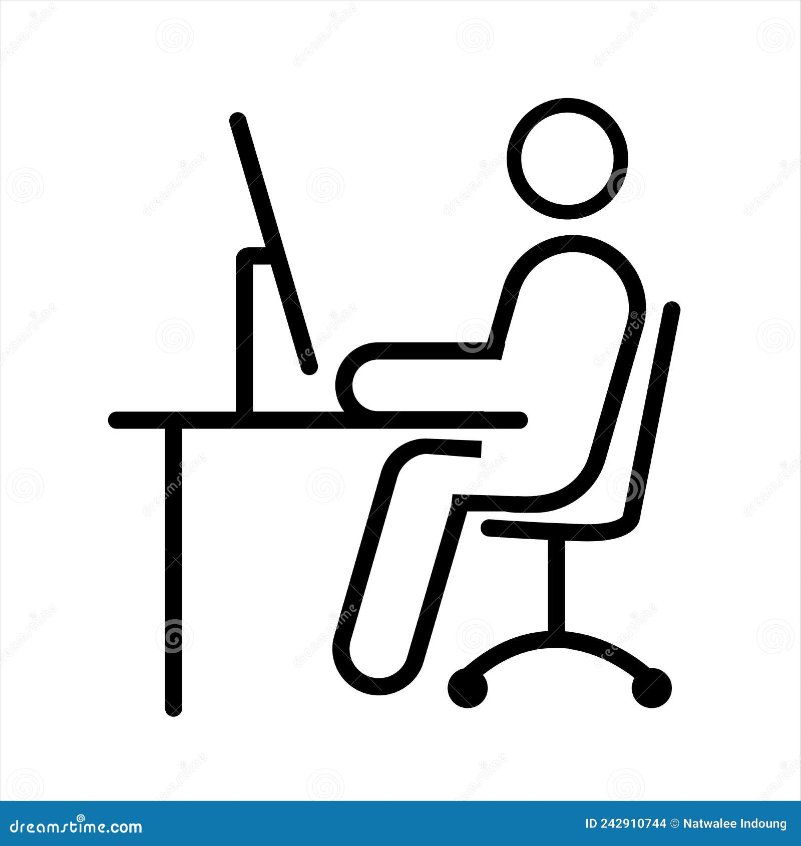 Remote Working.Line Worker Symbol at Desk-Design-Freelancer.icon in ...