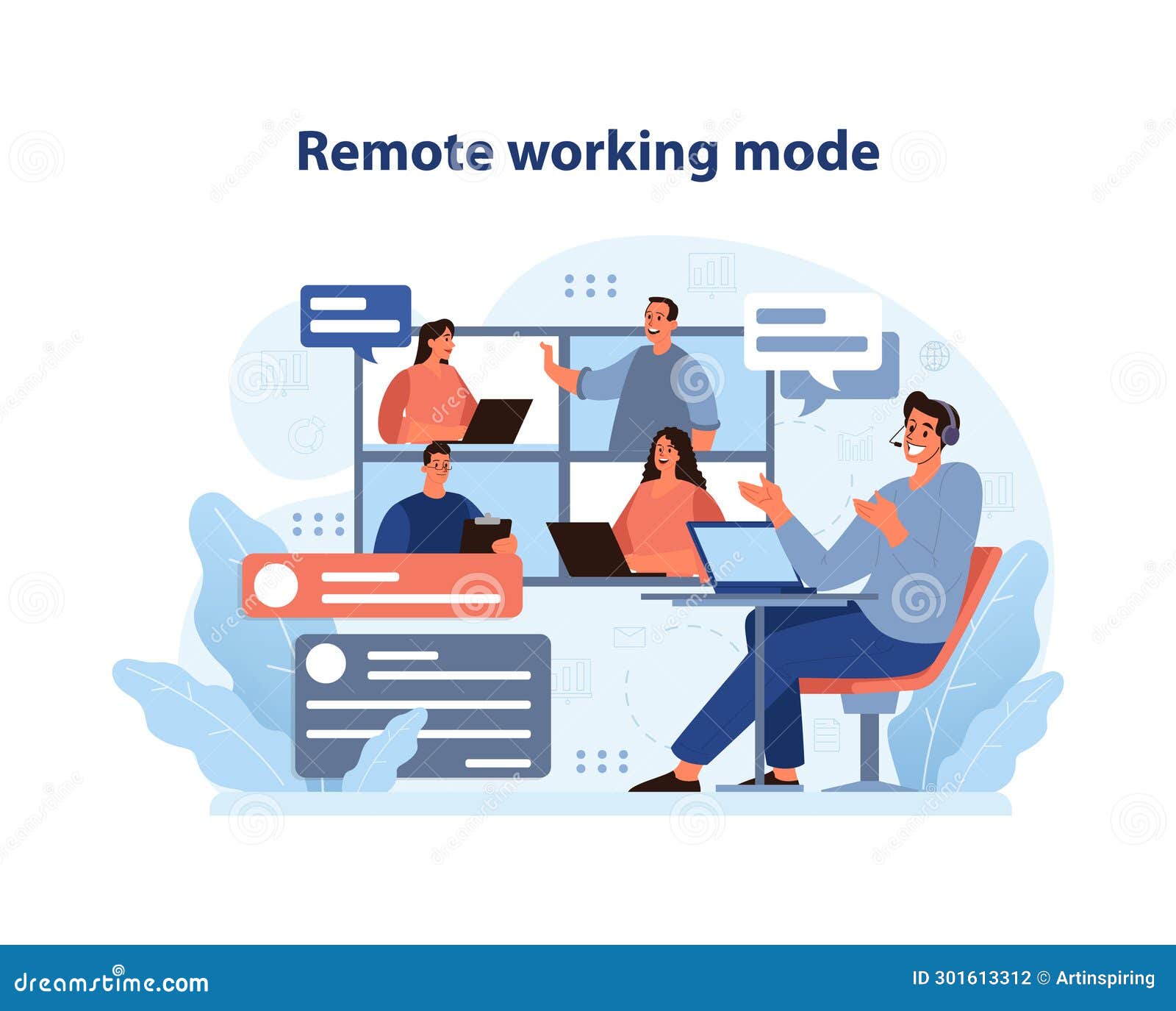 Remote Working Mode. a Dynamic Team Engages in Digital Collaboration ...