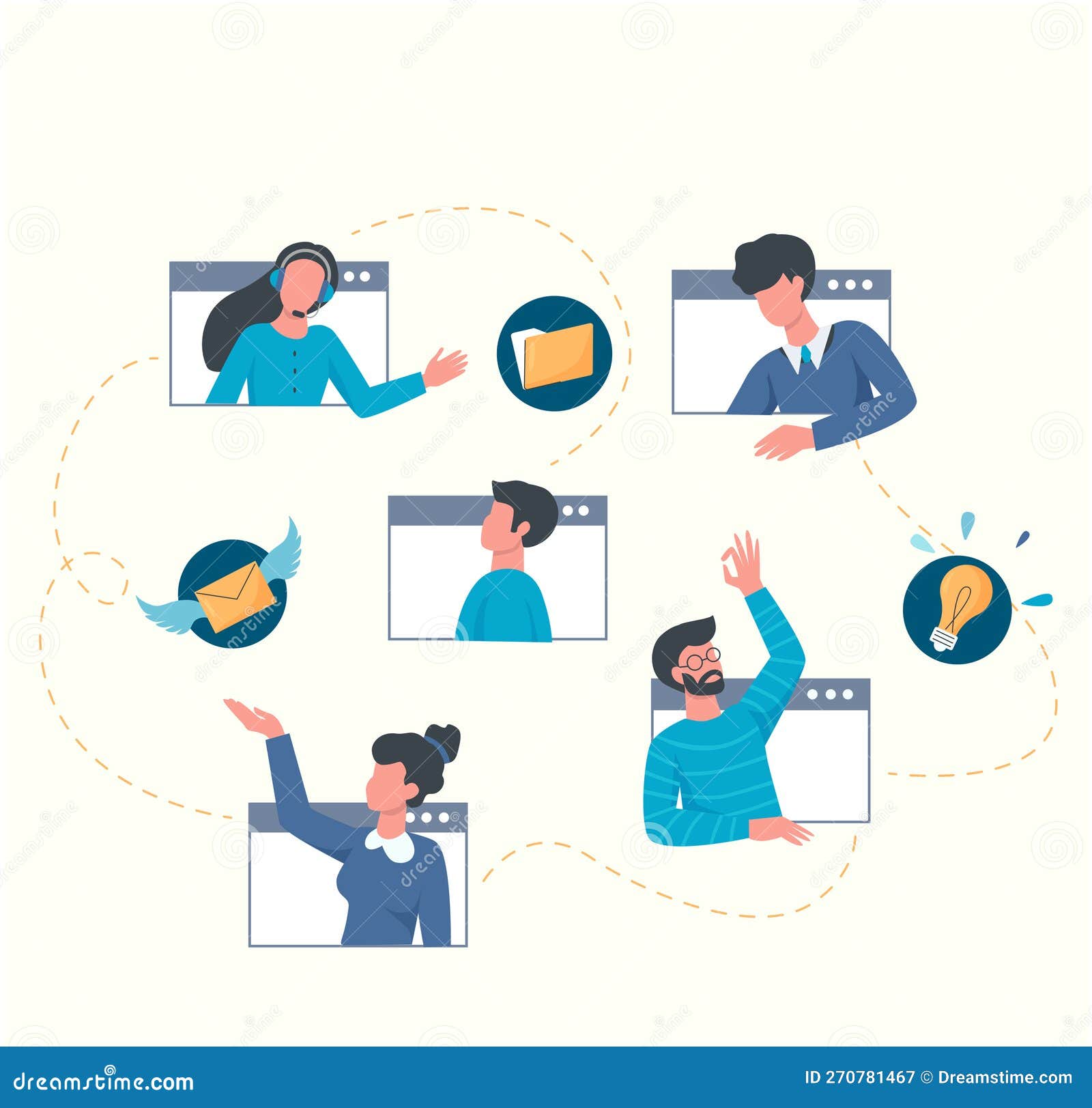 Remote working in a team stock illustration. Illustration of conference ...