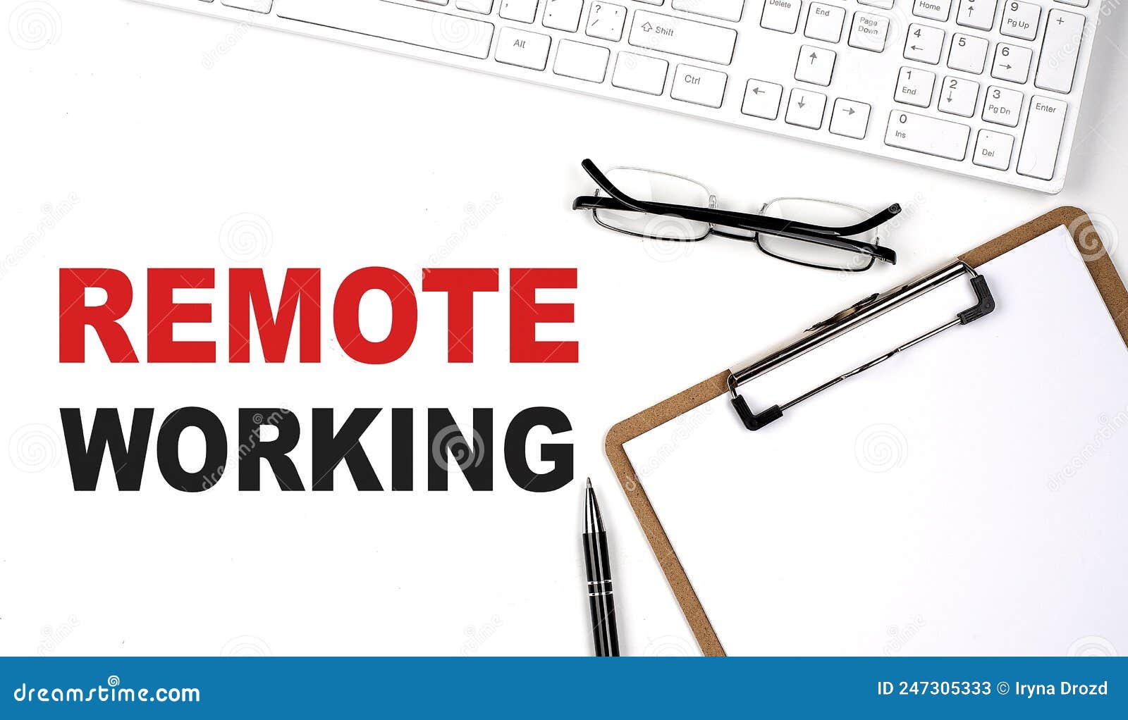 REMOTE WORKING Text Written on White Background with Keyboard, Paper ...