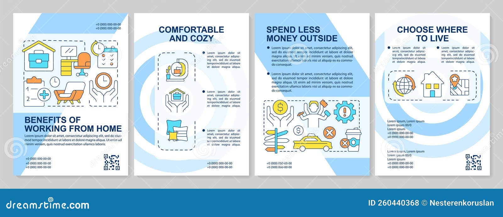 Remote Workplace Benefits Blue Brochure Template Stock Vector ...
