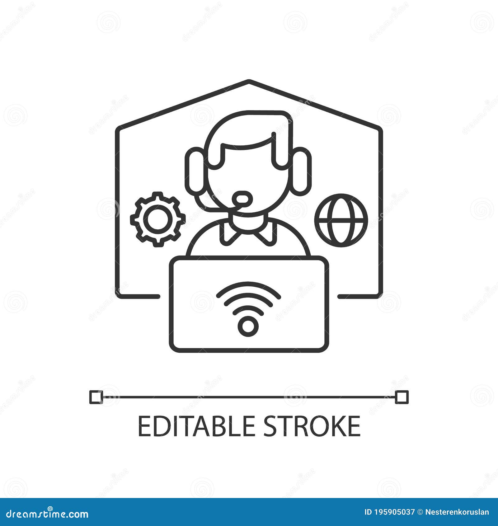Remote Workplace Linear Icon Stock Vector - Illustration of network ...