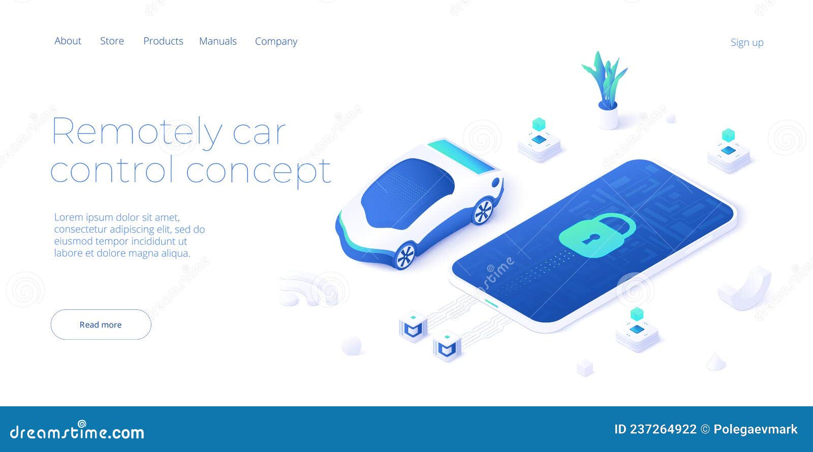 Remotely Car Control App Illustration in Isometric Vector Design. Using ...