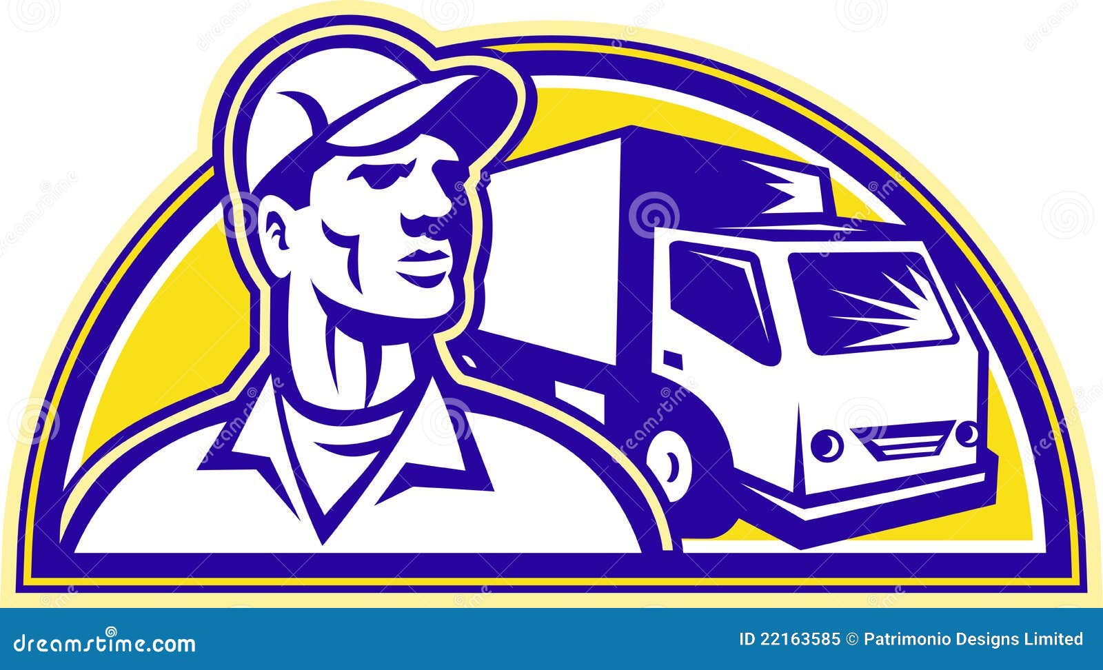 Removal Man Moving Delivery Van Crest Retro Cartoon Vector ...