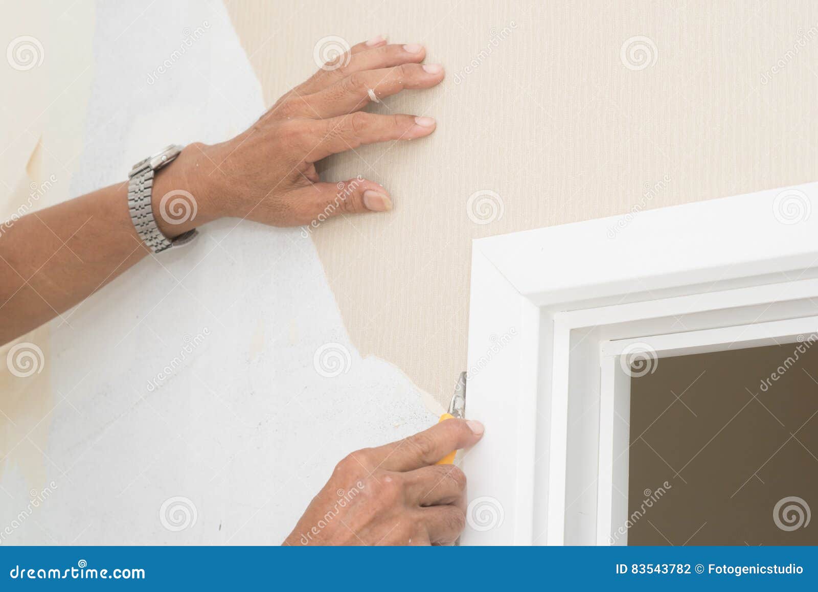 Removal of wallpaper. stock photo. Image of home, effect - 83543782