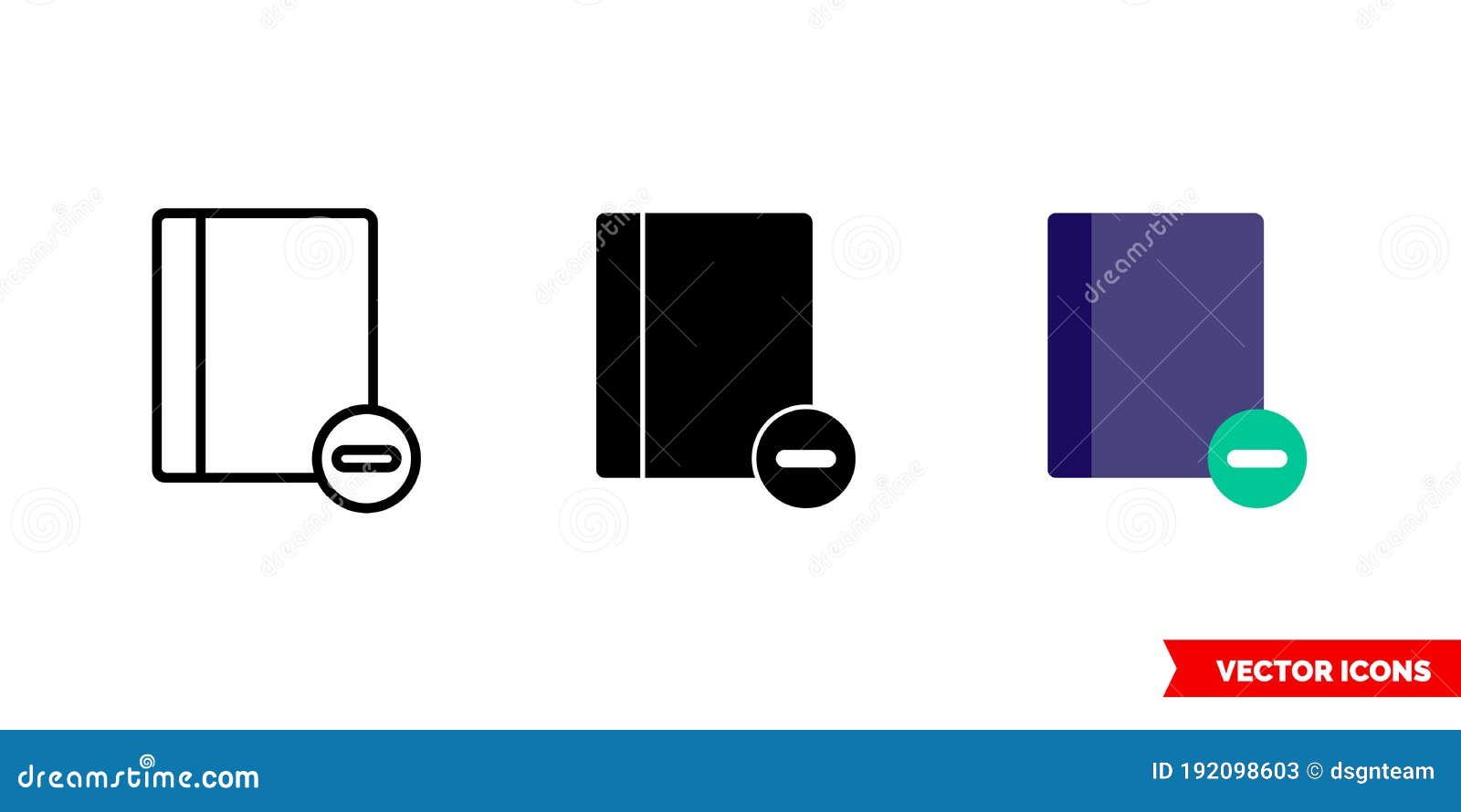 Remove Book Icon of 3 Types. Isolated Vector Sign Symbol. Stock Vector ...