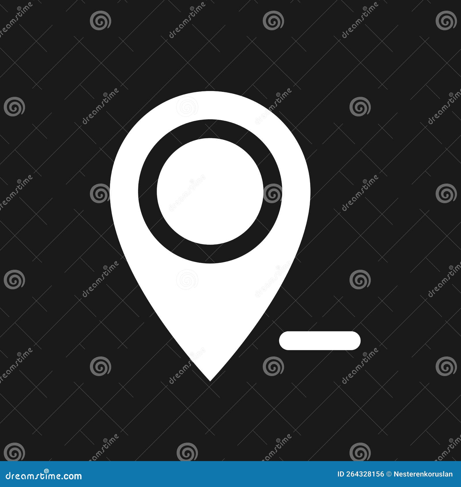 Remove Pin from Map Dark Mode Glyph Ui Icon Stock Vector - Illustration ...