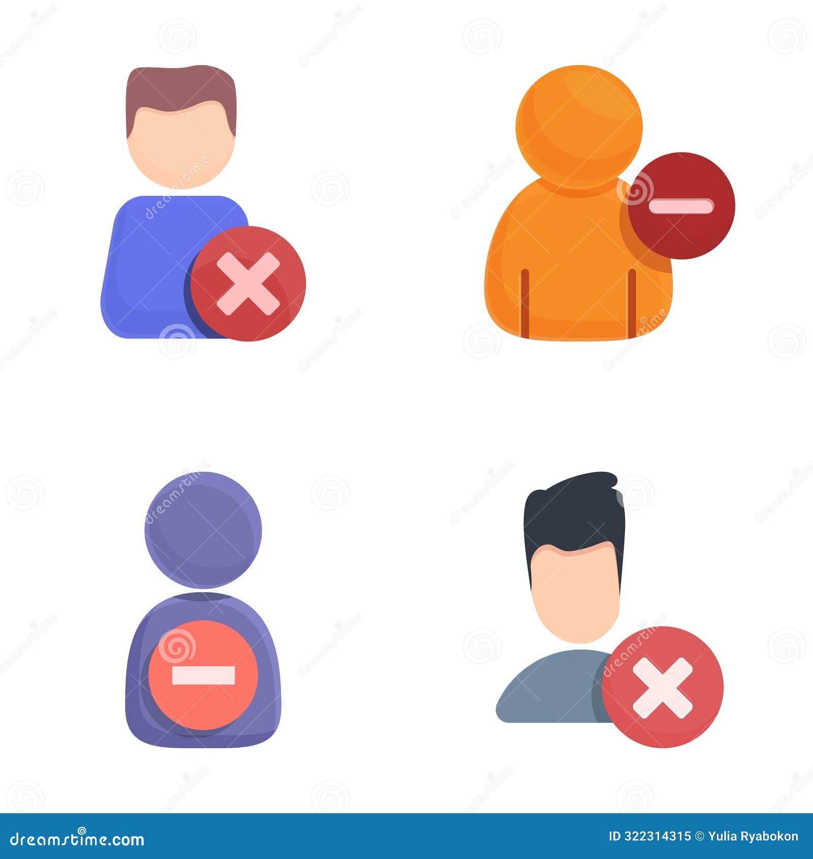 Remove User Icons Set Cartoon Vector. Account Cannot Be Accessed or ...