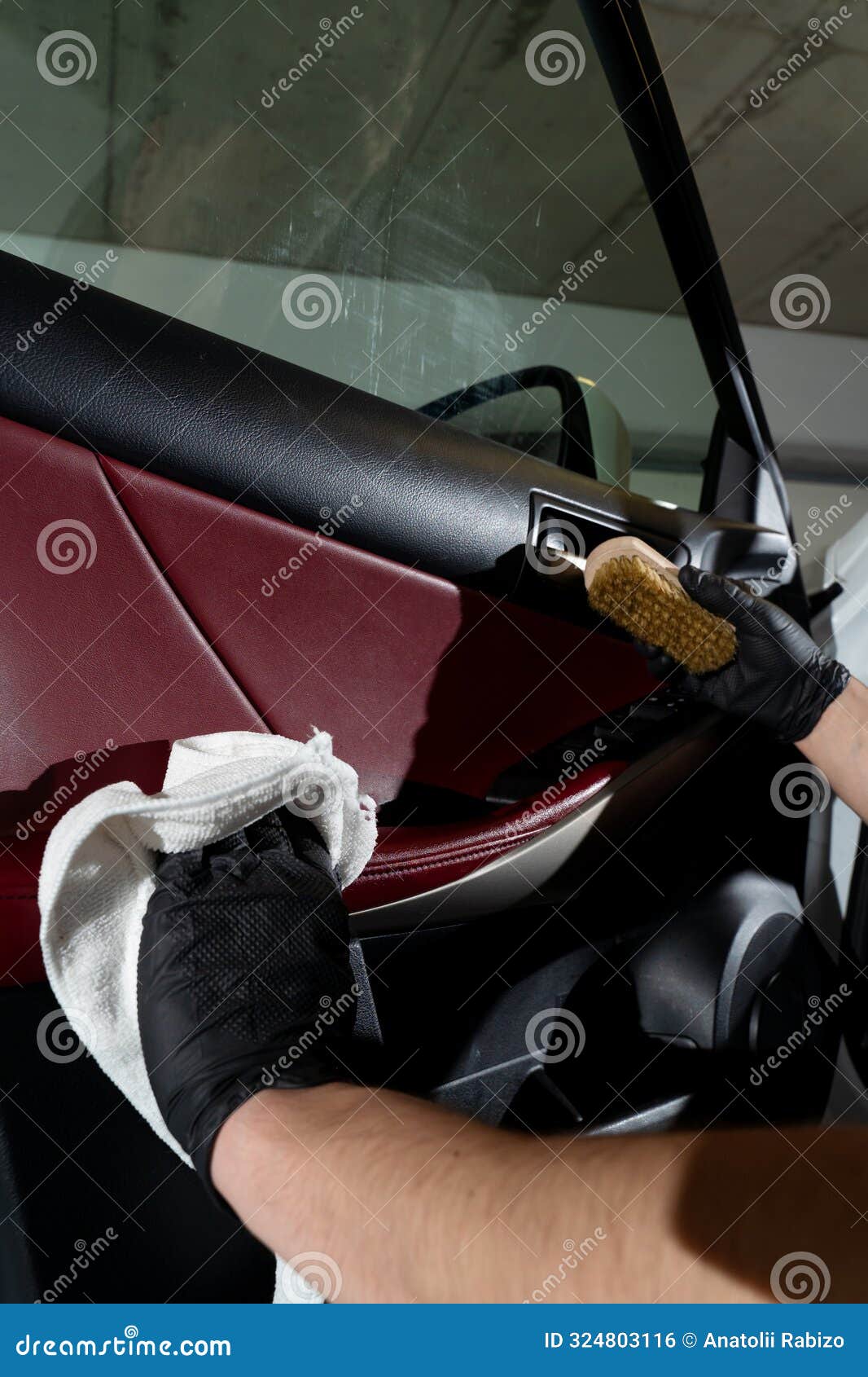 Removing Dust and Dirt from Leather Auto Car Panel Using Microfiber Rag ...