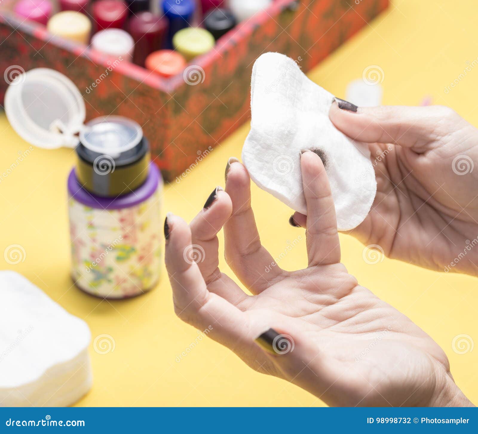 Removing Old Nail Polish with Acetone Stock Photo - Image of procedure ...