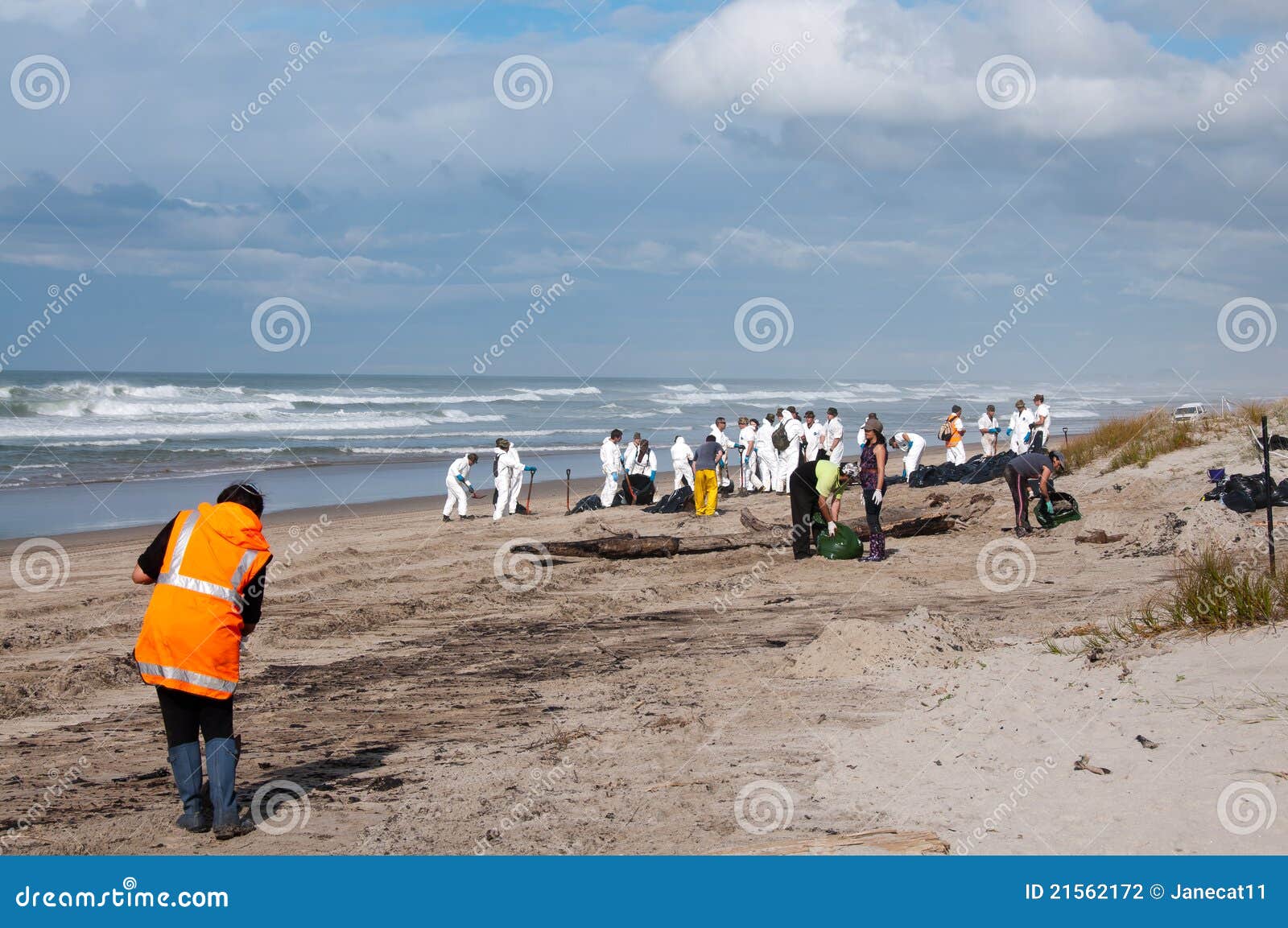 Rena Oil Spill Clean Up Workers Editorial Photography - Image of sand ...
