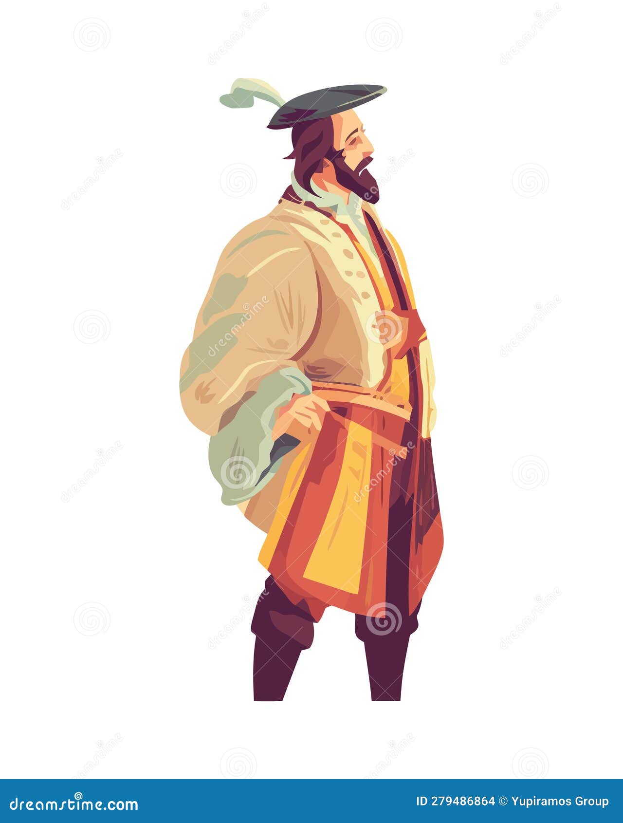 Renaissance Man Wearing Hat with Feather Stock Vector - Illustration of ...
