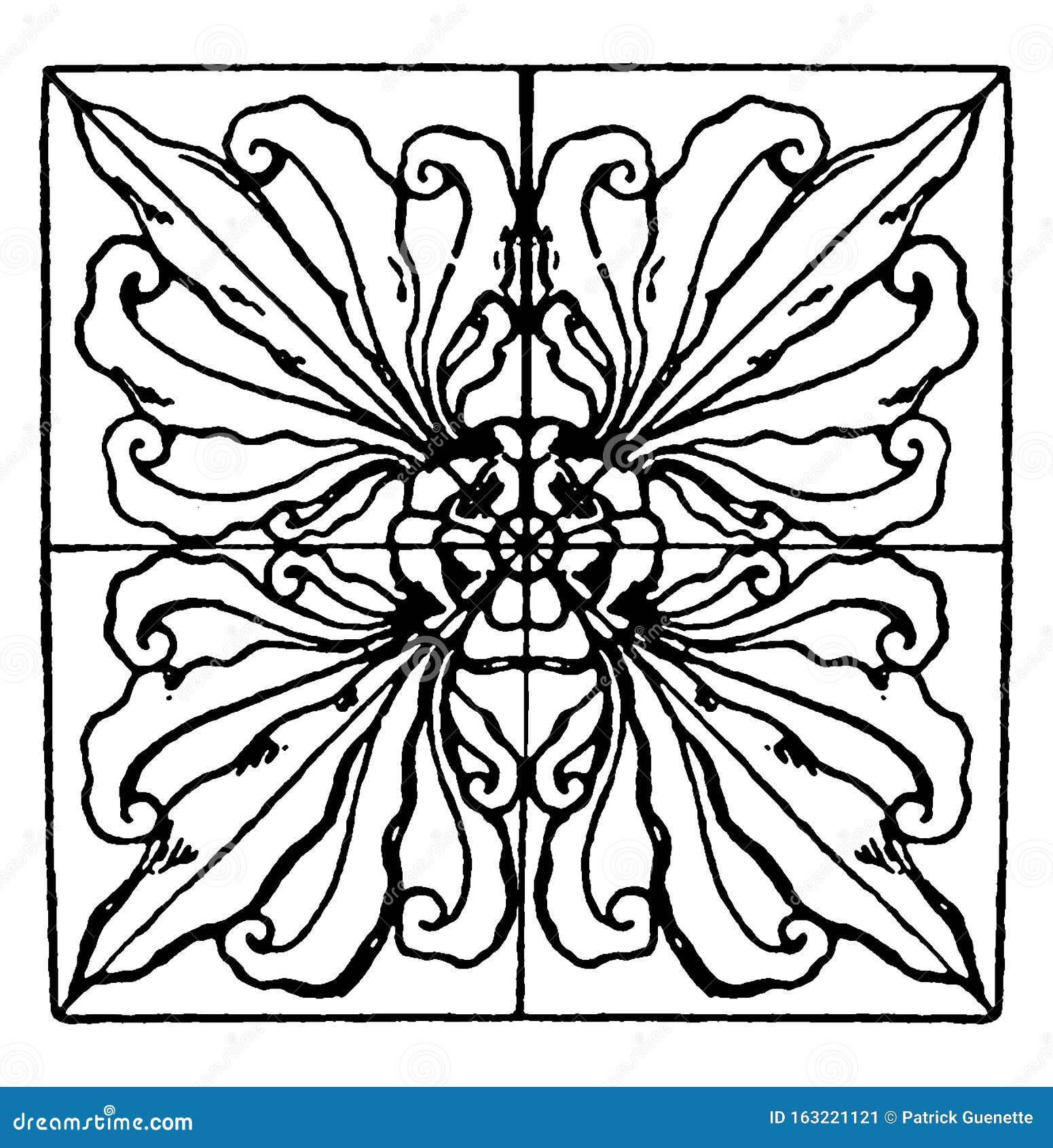 Renaissance Square Panel is a Big Dark Leaves Pattern, Vintage ...