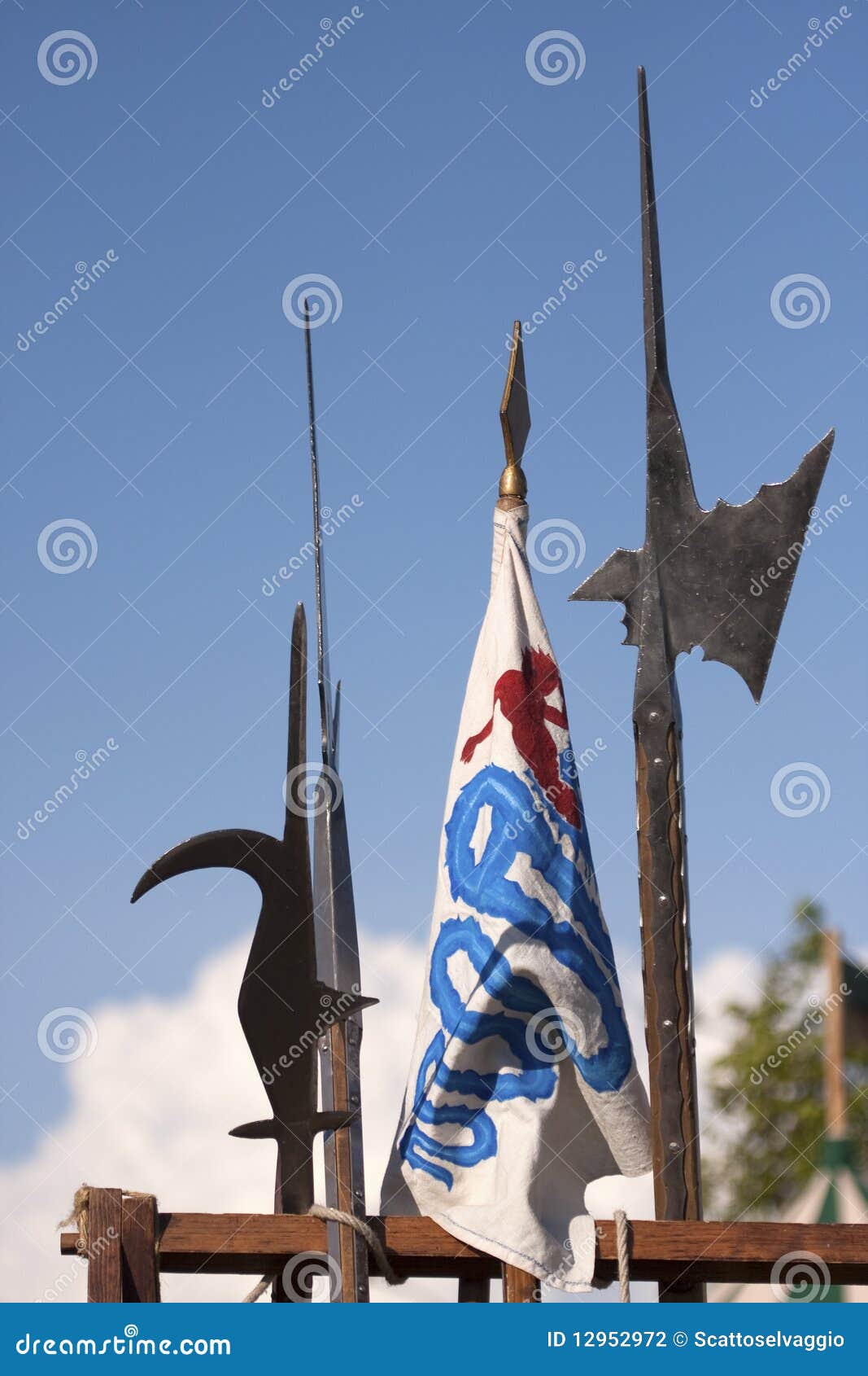 Renaissance Weapons Halberds Skyline with Flag. Stock Photo - Image of ...