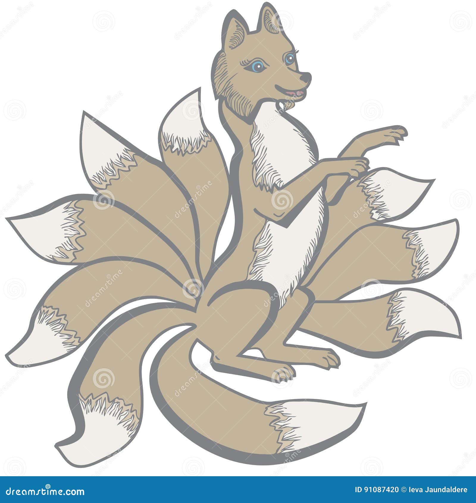 Renard Coupé La Queue De Kitsune Neuf Illustration de Vecteur ...