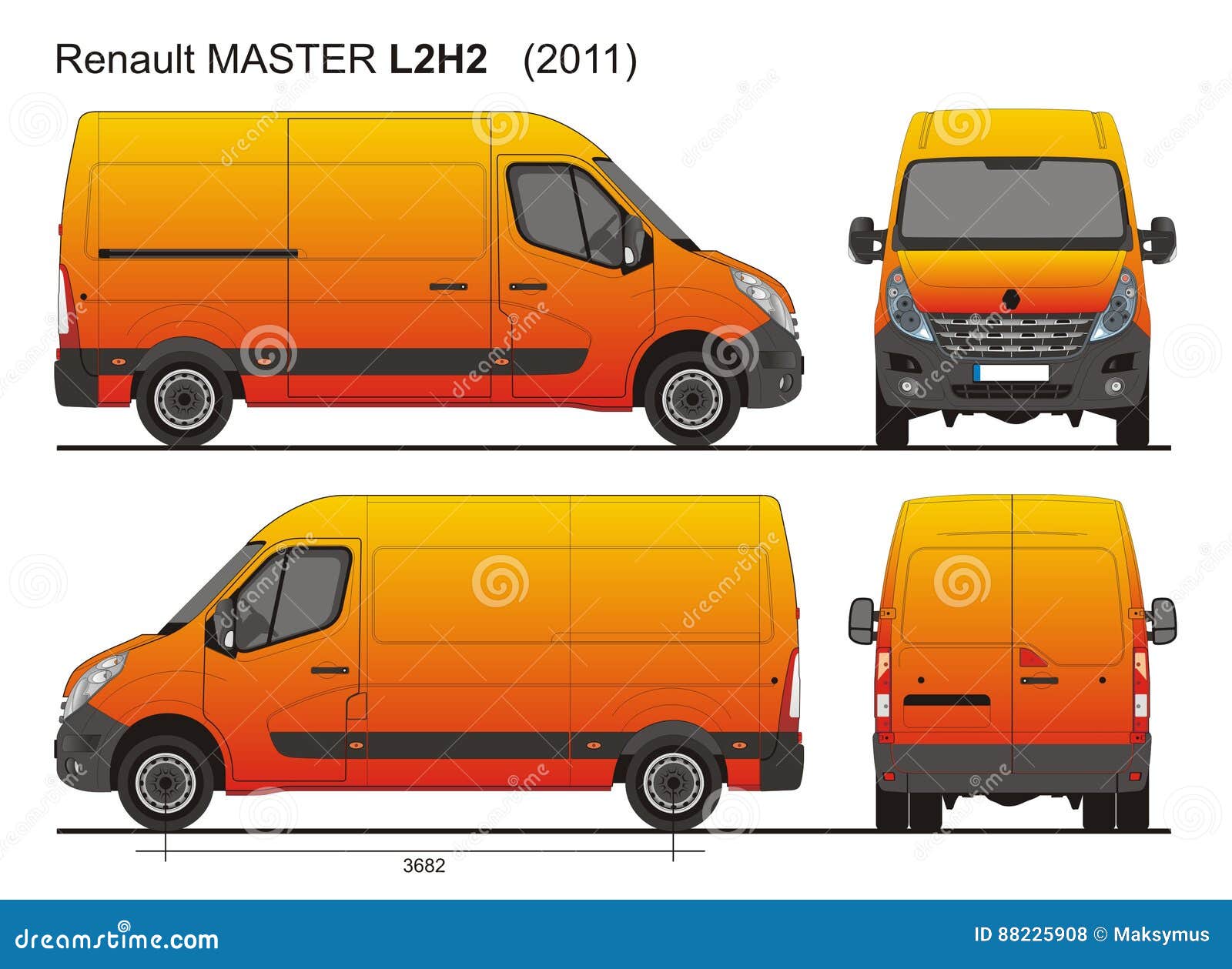 Renault Master Cargo Delivery Van L4H3 2020 Blueprint Vector ...