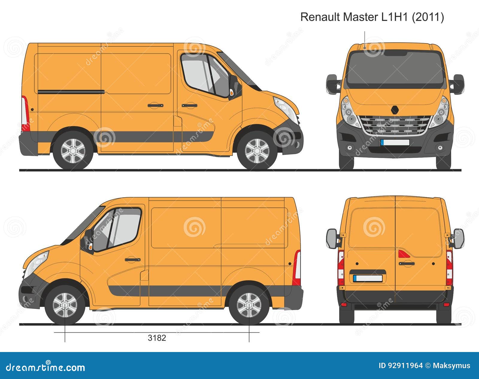 Renault Master Cargo Delivery Van L4H2 2020 Blueprint Vector ...
