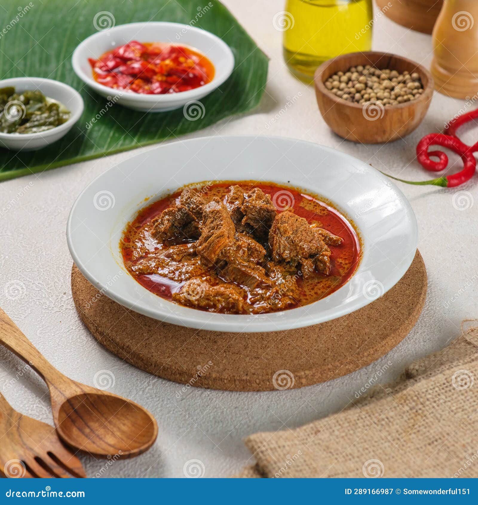 Rendang Seasoned Chicken Curry with Red Chilli Stock Image - Image of ...