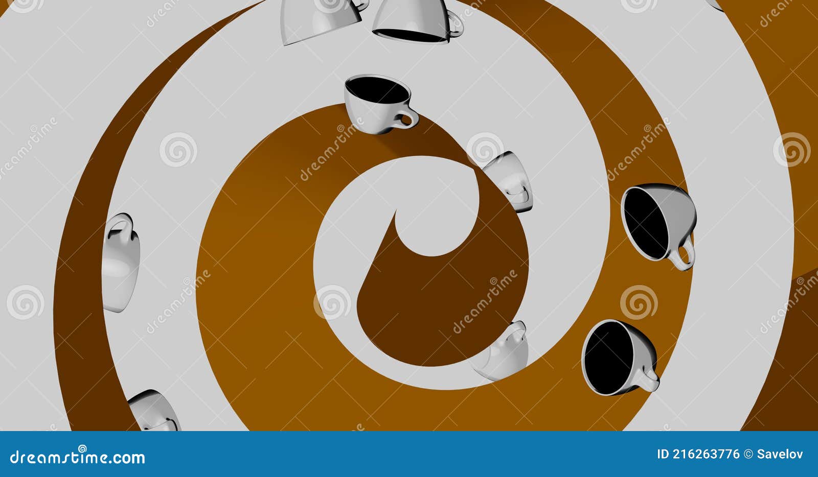 Render with Abstract Background with Brown Spiral and Coffee Cups Stock ...