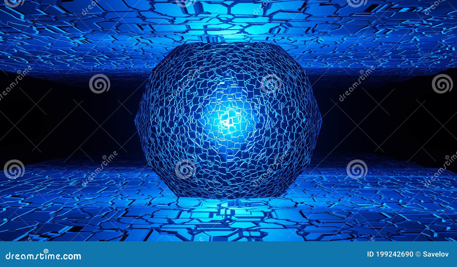 Render with Abstract Blue Cyber Background from Icosphere Stock ...