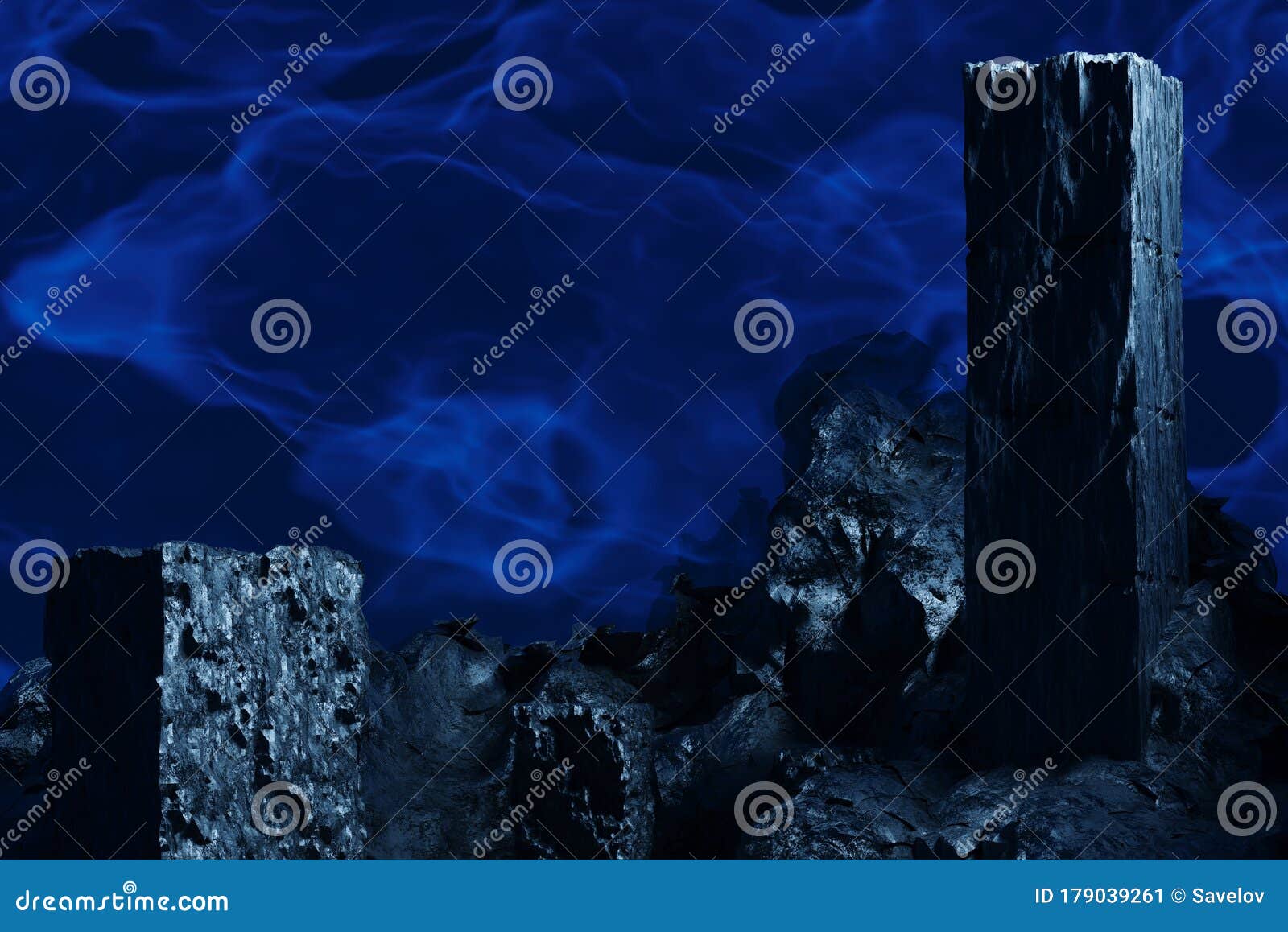 Render with Ancient Stone Ruins on a Background of Blue Mystical Space ...