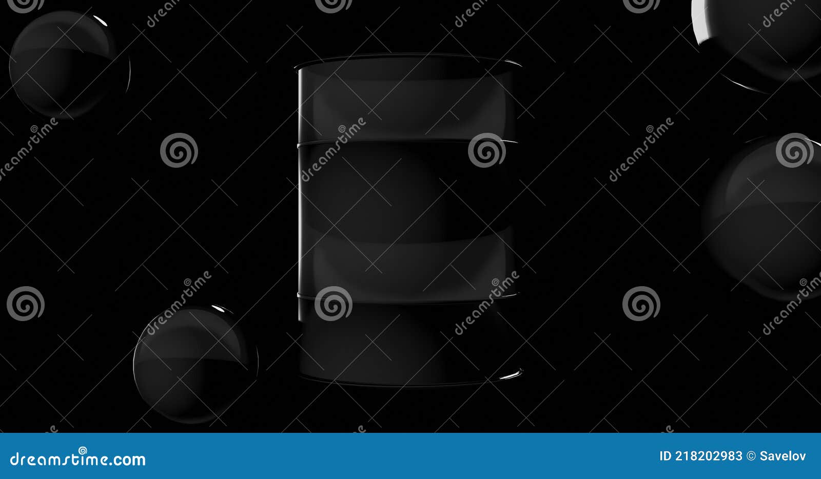 Render with Background with Oil Barrel and Floating Spheres Stock ...
