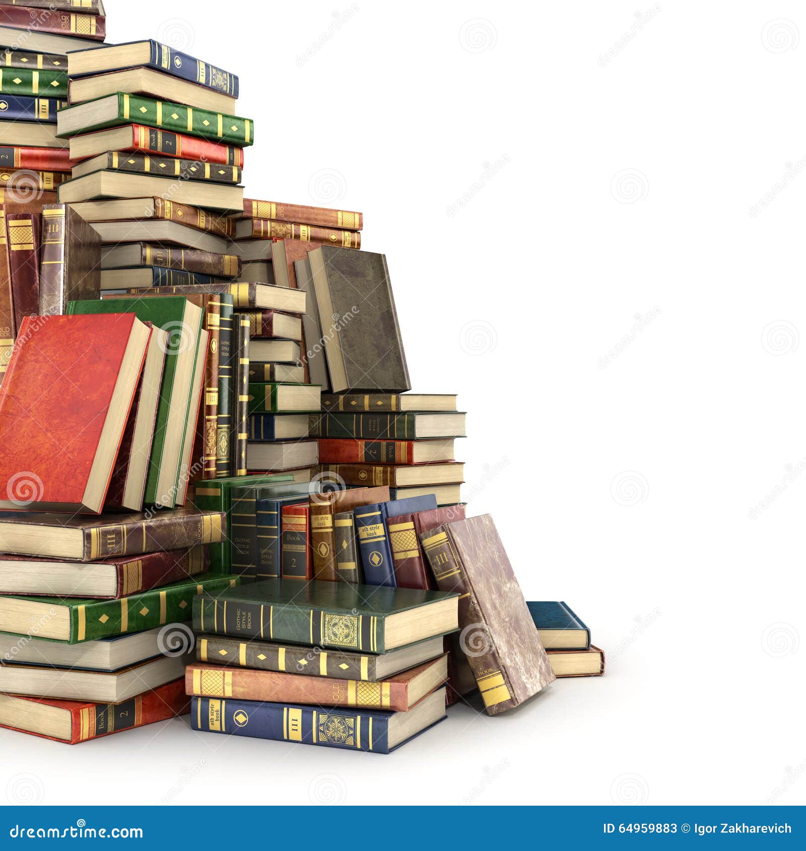 Render Of Big Pile Of Colorful Books On The Left Side, Stock Image ...