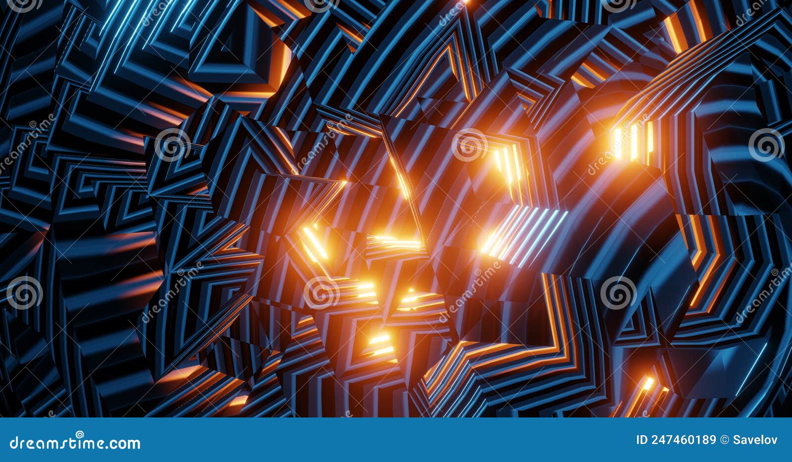 Render with Blue Striped Tangled Surface with Yellow Glow Stock ...