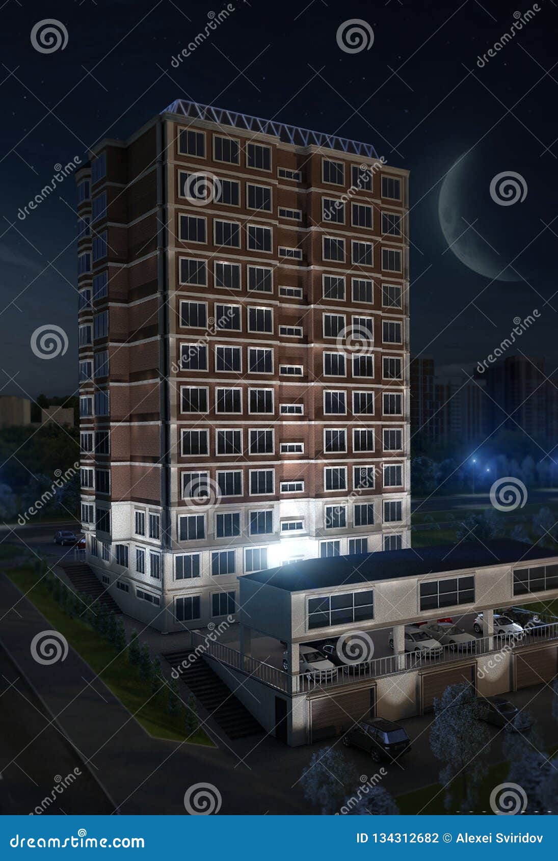 Building Night Urban Architecture Stock Illustration - Illustration of ...
