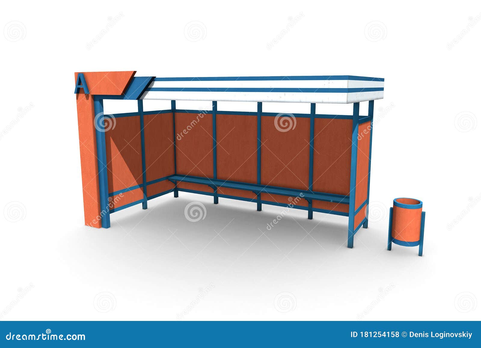 Render of a Bus Stop on a White Background Stock Illustration ...