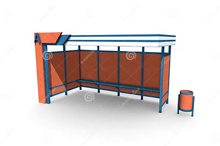 Render of a Bus Stop on a White Background Stock Illustration ...