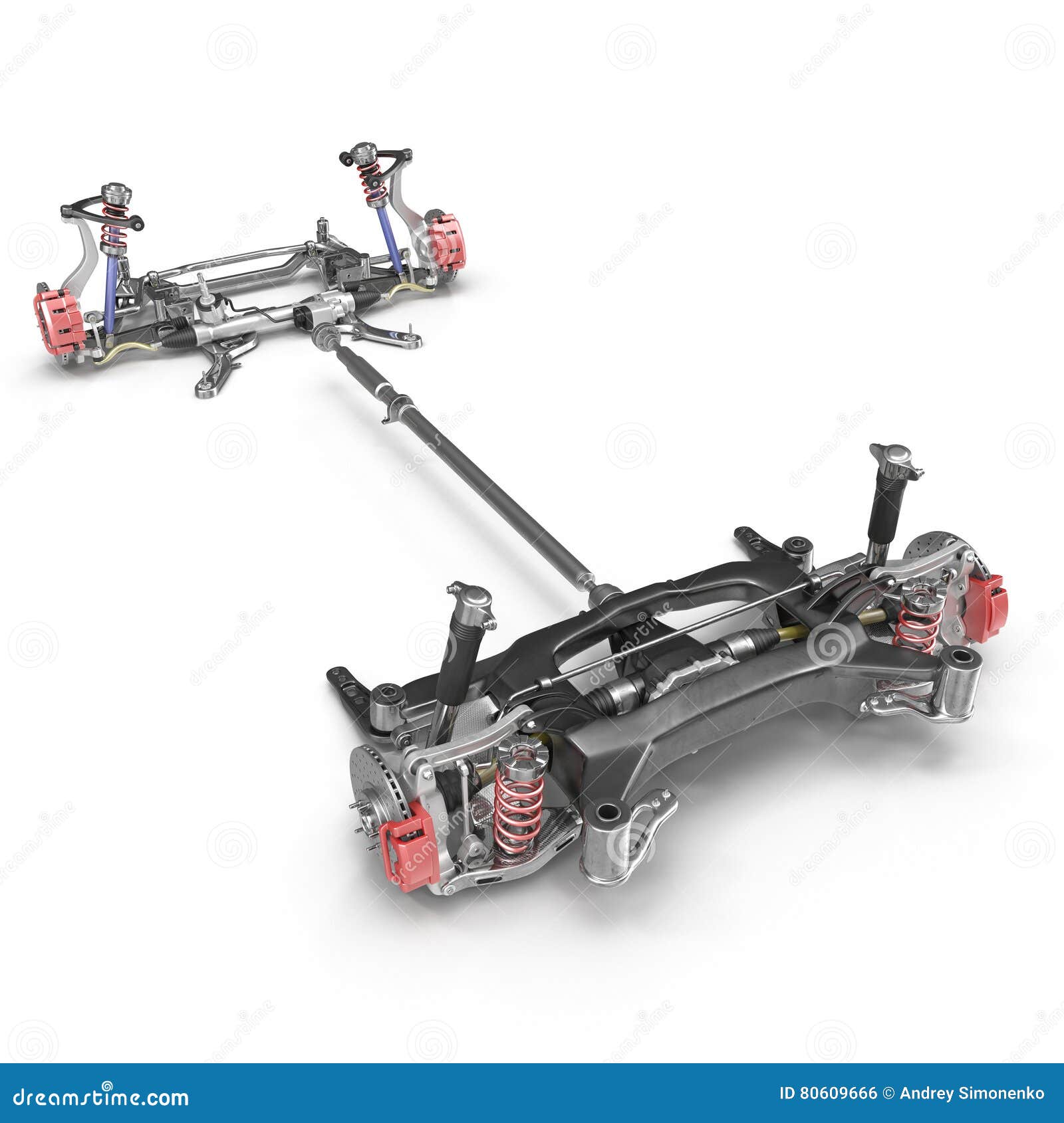 Render Of Car Chassis Without Engine Isolated On White. Top View. 3D ...