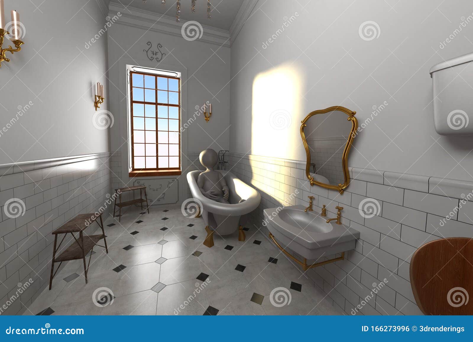 Render of Cartoon Character in Bathroom Stock Illustration ...