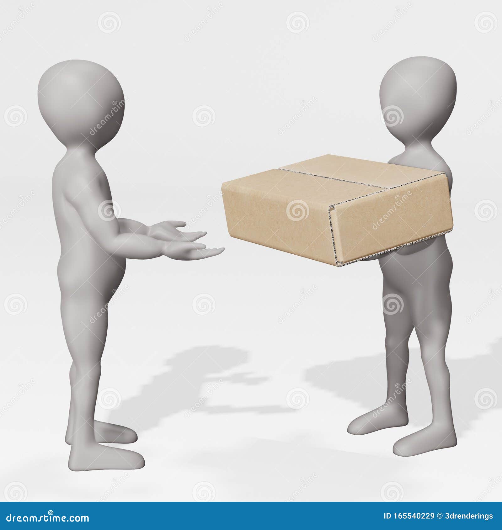 Render of Cartoon Character with Cardboard Box Stock Illustration ...
