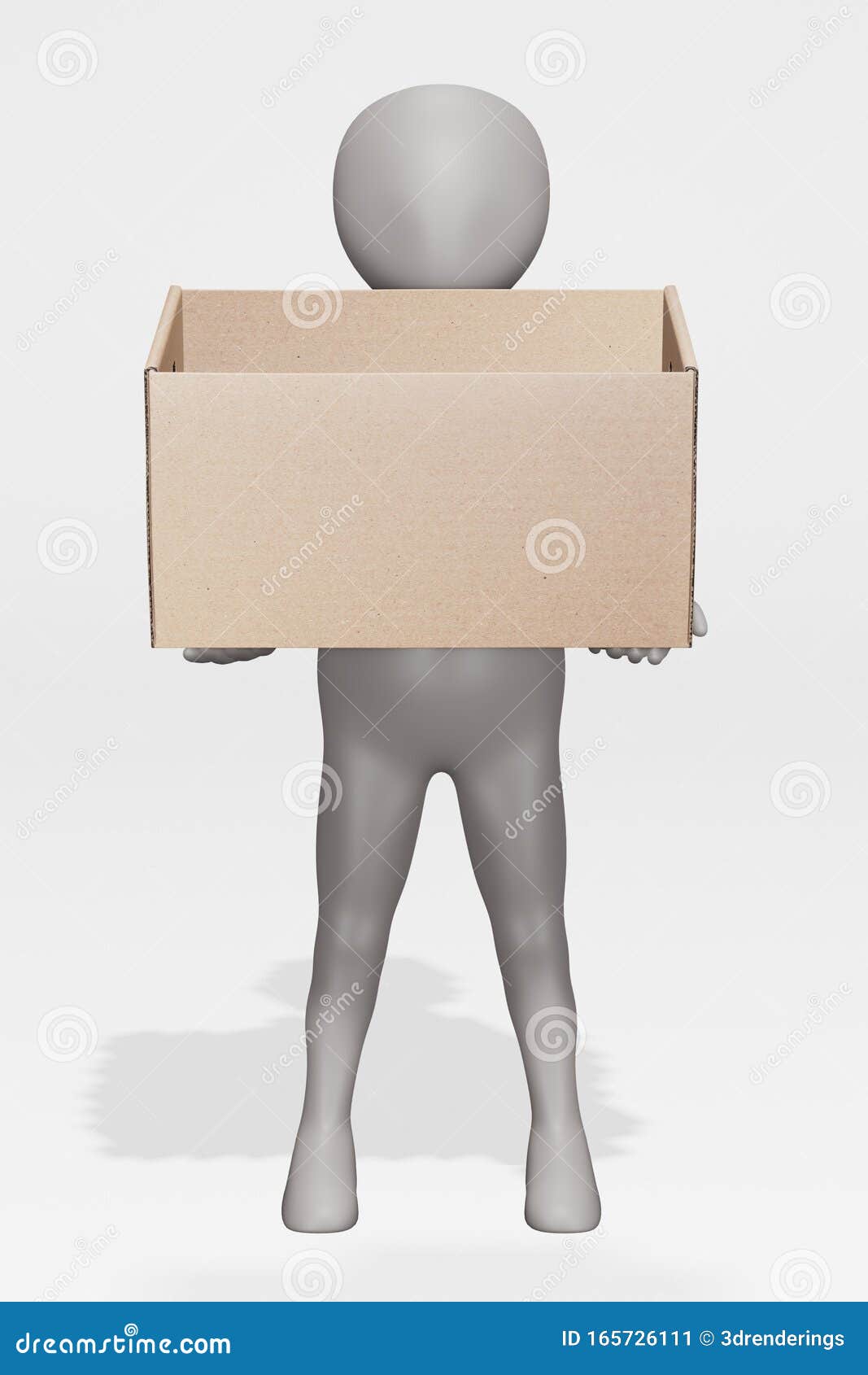 Render of Cartoon Character with Cardboard Box Stock Illustration ...