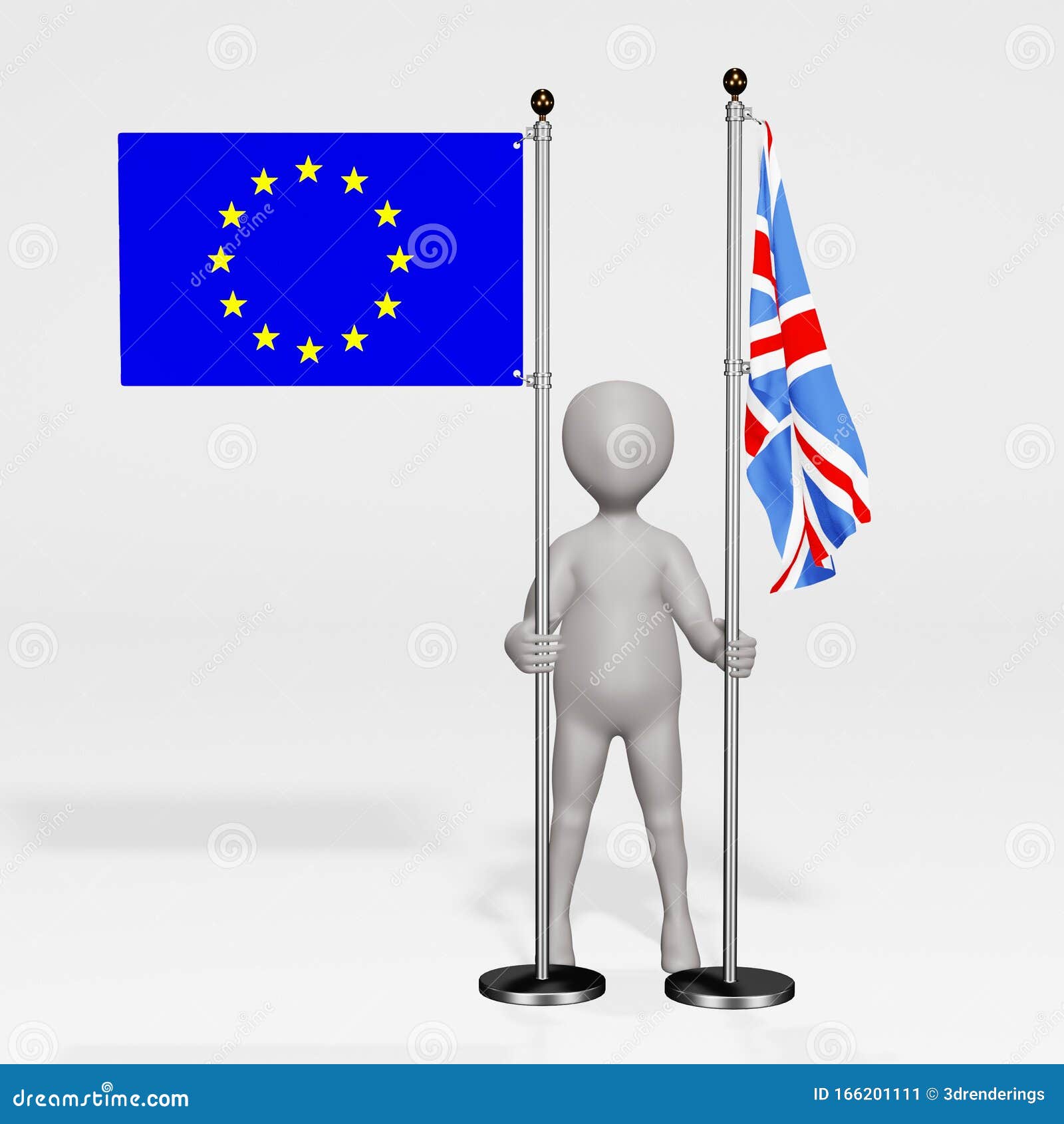 Render of Cartoon Character with EU and UK Flags Stock Illustration ...
