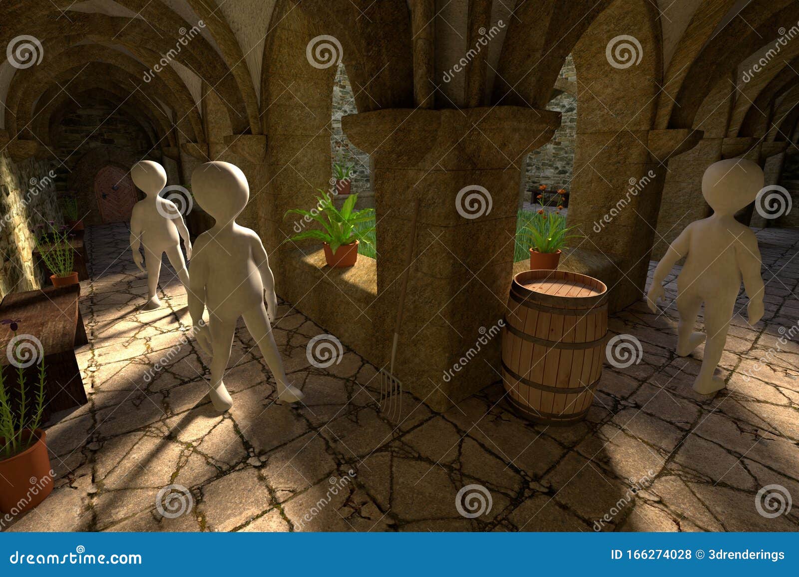 Render of Cartoon Character in Monastery Stock Illustration ...