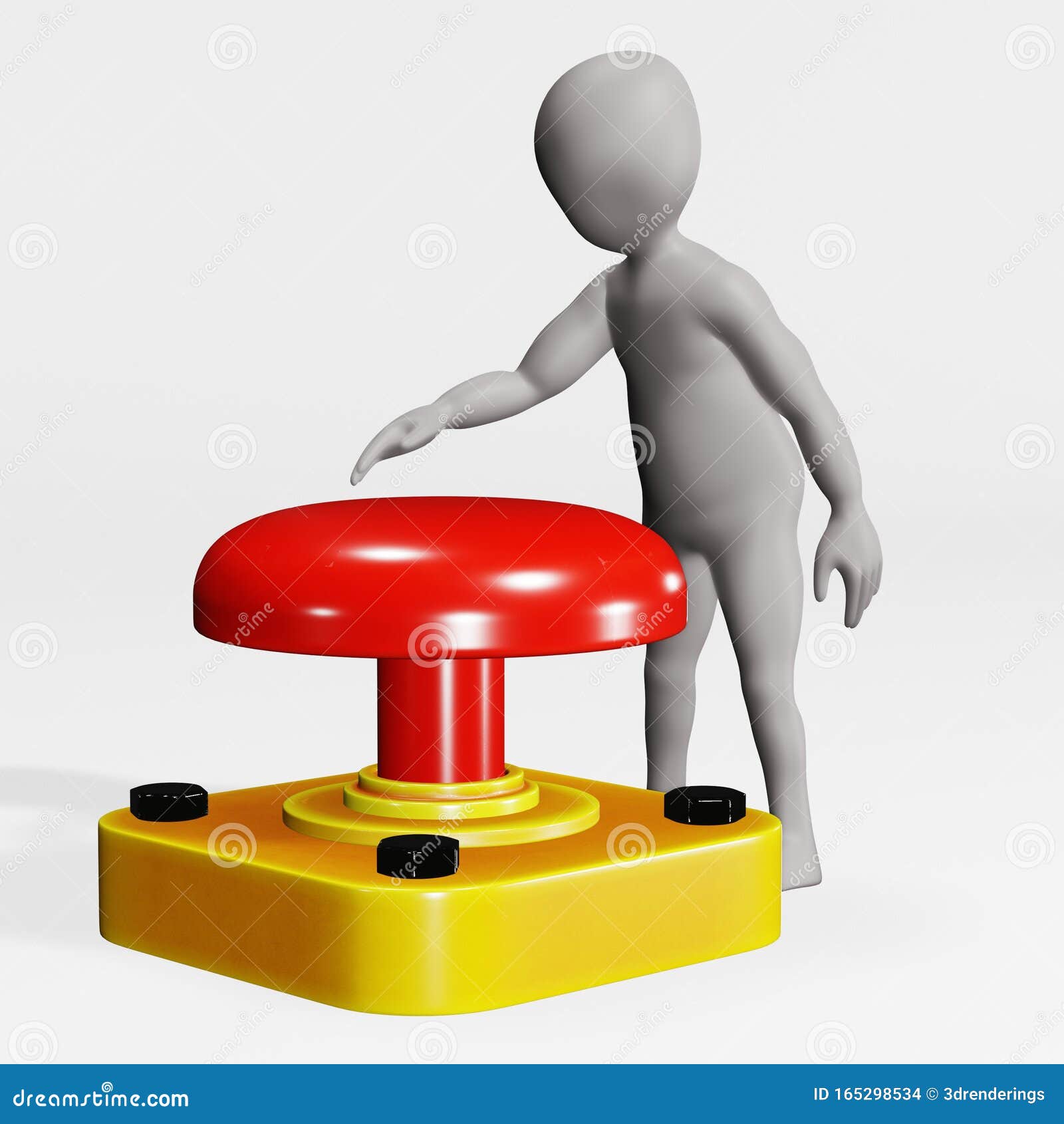 Render of Cartoon Character with Red Button Stock Illustration ...