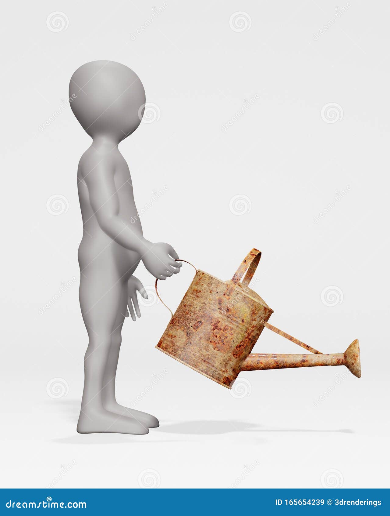 Render of Cartoon Character with Rusty Watering Can Stock Illustration ...