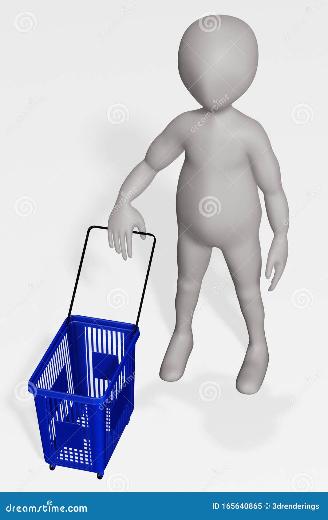 Render of Cartoon Character with Shopping Cart Stock Illustration ...