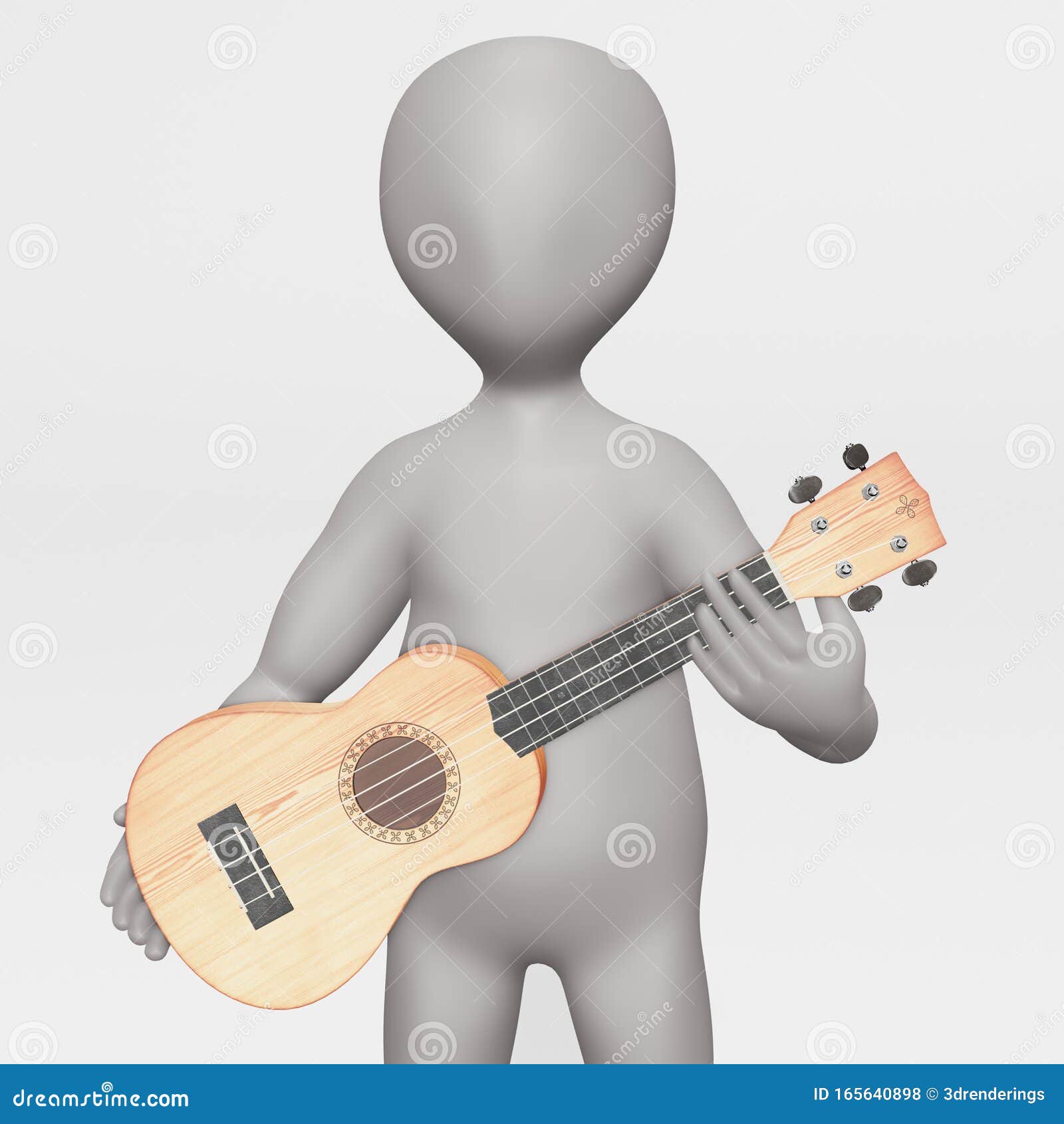 Render of Cartoon Character with Ukulele Stock Illustration ...