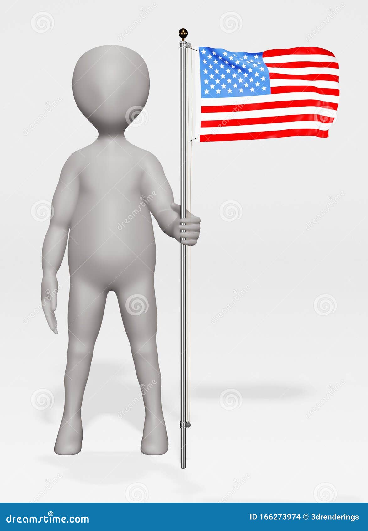 Render of Cartoon Character with US Flag Stock Illustration ...