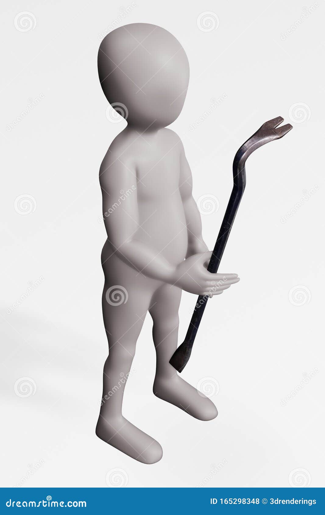 Render of Character with Crowbar Stock Illustration - Illustration of ...
