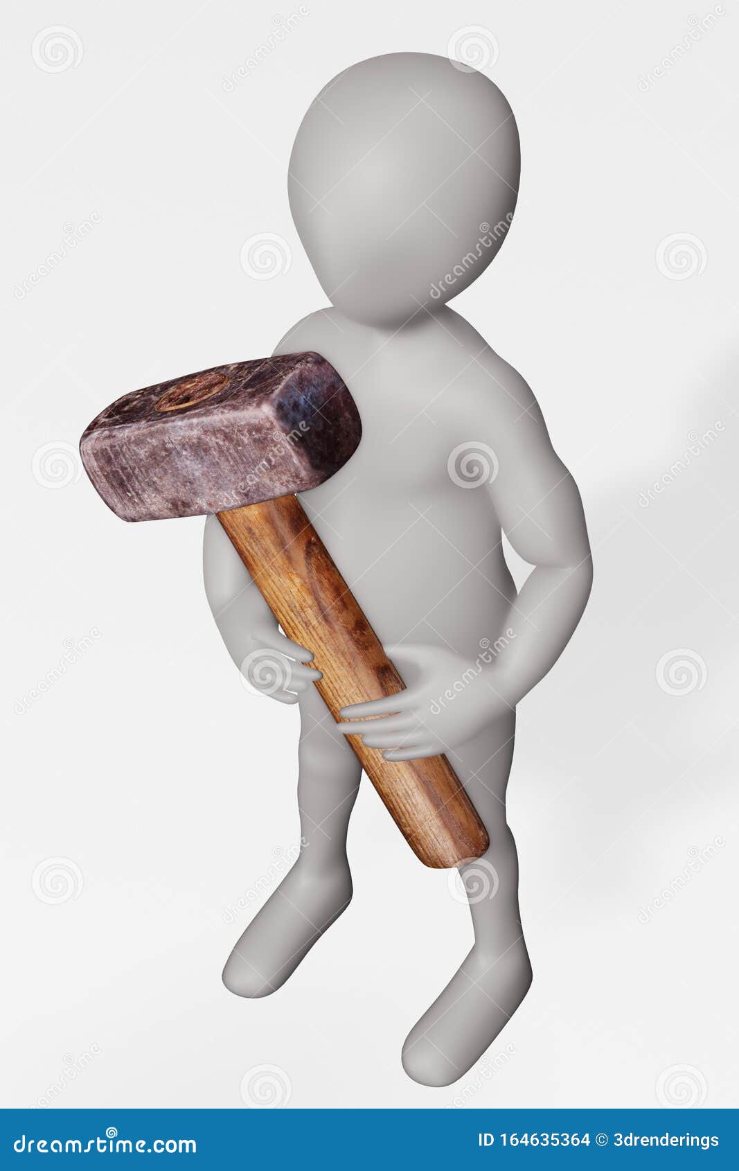Render of Character with Hammer Stock Illustration - Illustration of ...