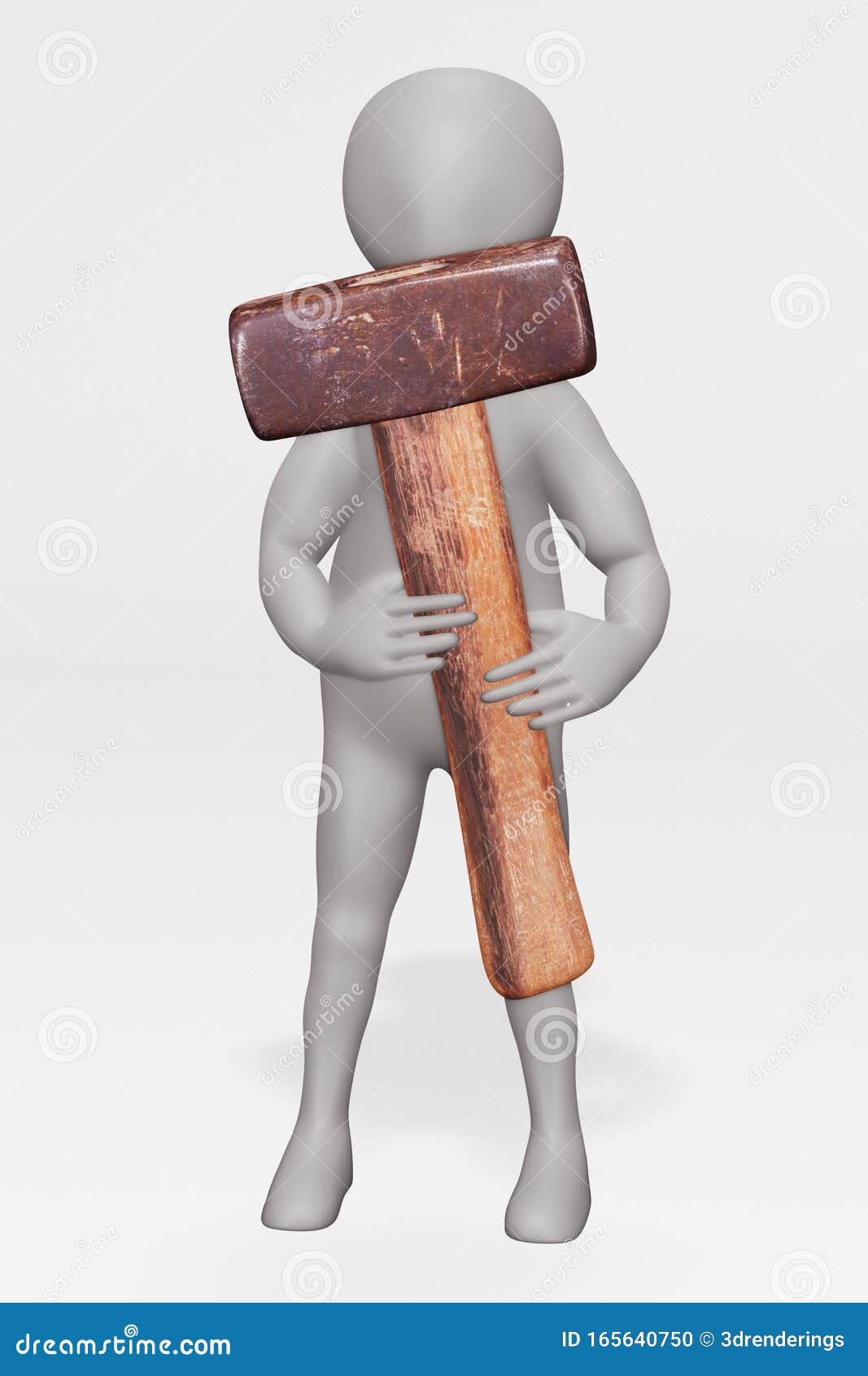 Render of Character with Hammer Stock Illustration - Illustration of ...