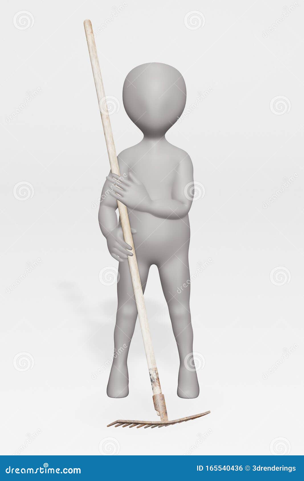 Render of Character with Rake Stock Illustration - Illustration of worn ...