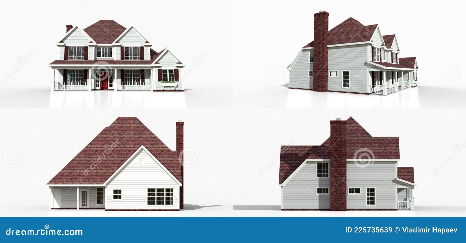 Render of a Classic American Country House. 3d Illustration. Stock ...