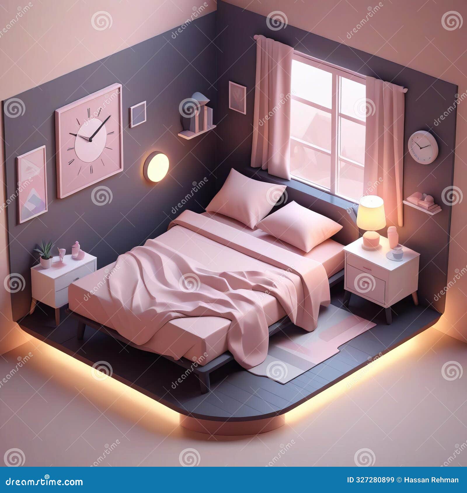 Render a Cozy Dorm Room with 3D Clay Icons Stock Illustration ...